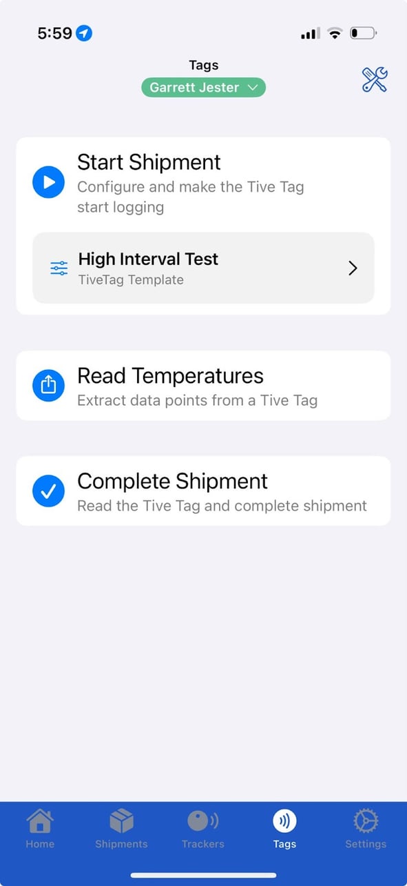 Starting a Tive Tag Shipment
